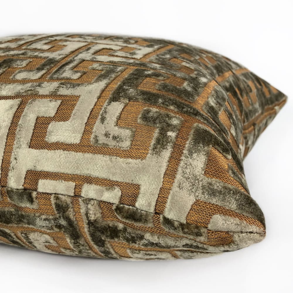 Centurion Greek Key Fretwork Taupe Bronze Cut Velvet Pillow Cover (Fab ...