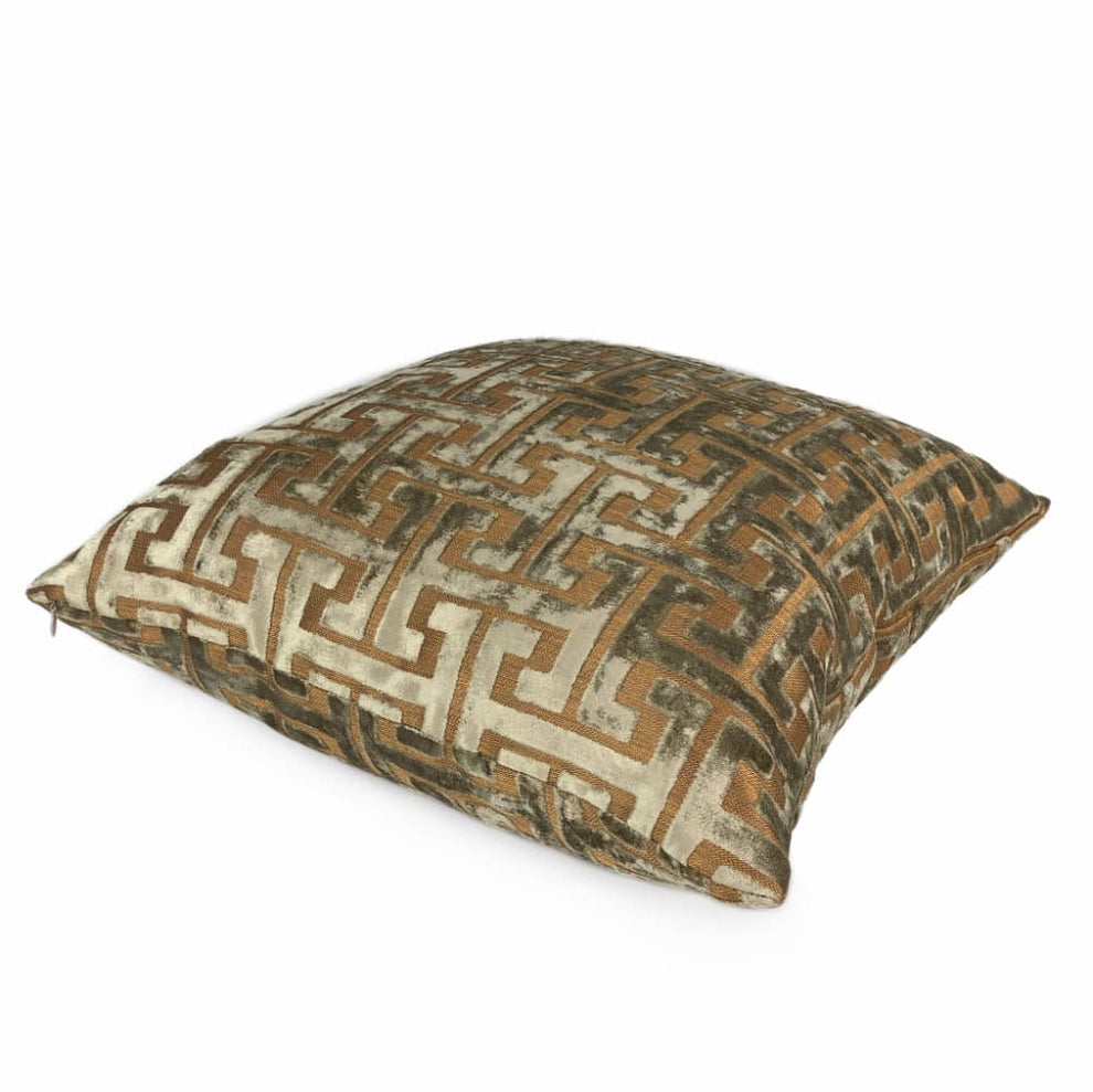 Centurion Greek Key Fretwork Taupe Bronze Cut Velvet Pillow Cover (Fab ...