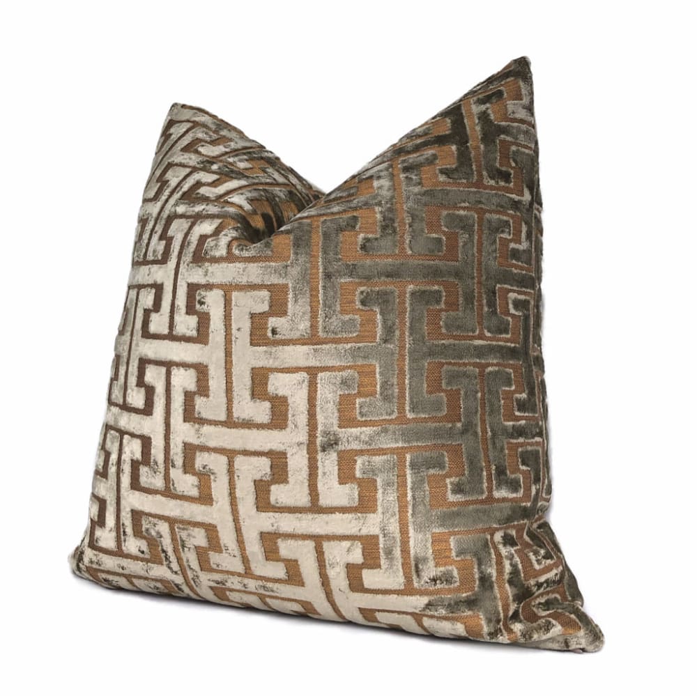 Centurion Greek Key Fretwork Taupe Bronze Cut Velvet Pillow Cover (Fab ...