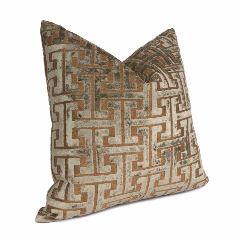 Centurion Greek Key Fretwork Taupe Bronze Cut Velvet Pillow Cover (Fab ...
