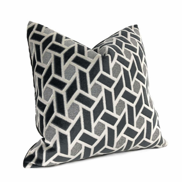 (CLEARANCE) Bloomsbury Dark Gray Light Gray Geometric Tile Velvet Pill ...