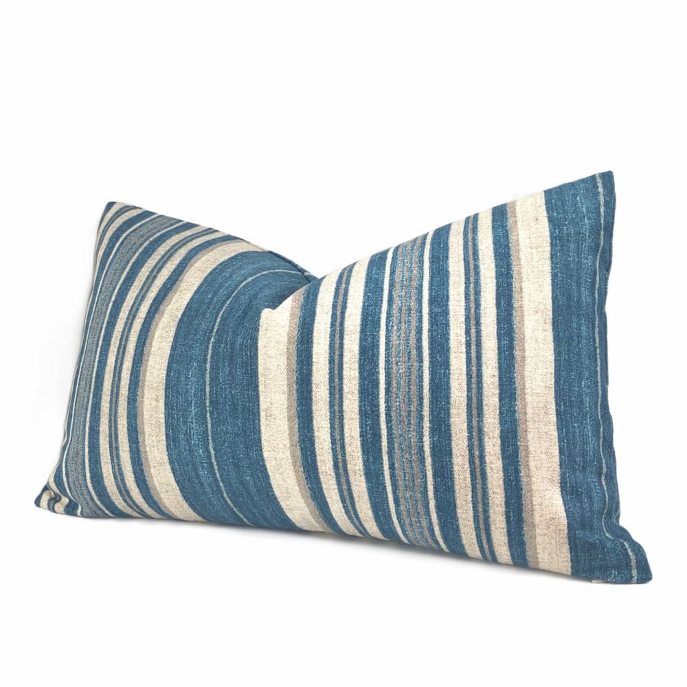 Cape Cod Blue Beige Stripe Cotton Print Pillow Cover – Aloriam