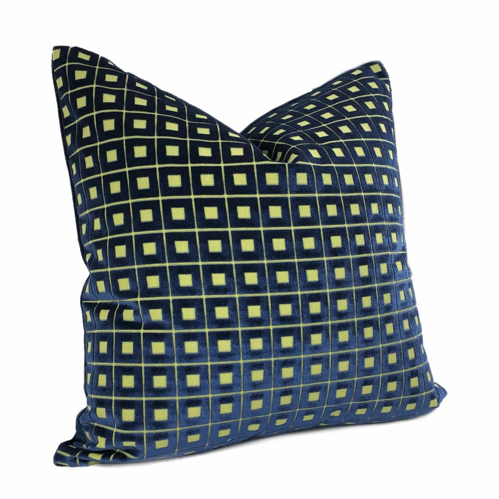 (CLEARANCE) Cubit Marine Blue Box Checks Belgian Velvet Pillow Cover ...