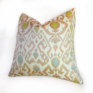 Designer Beige Brown Green Blue Ikat Ethnic Pillow Cover – Aloriam
