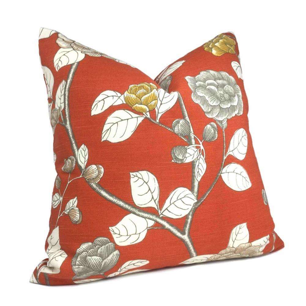 Dwell Studio Robert Allen Leda Peony Persimmon Orange Floral Pillow Co ...