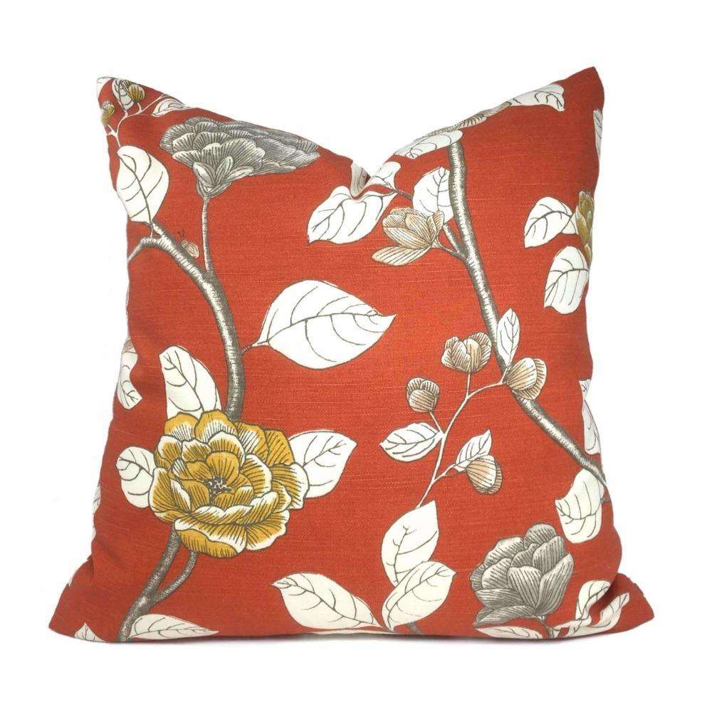 Dwell Studio Robert Allen Leda Peony Persimmon Orange Floral Pillow Co ...