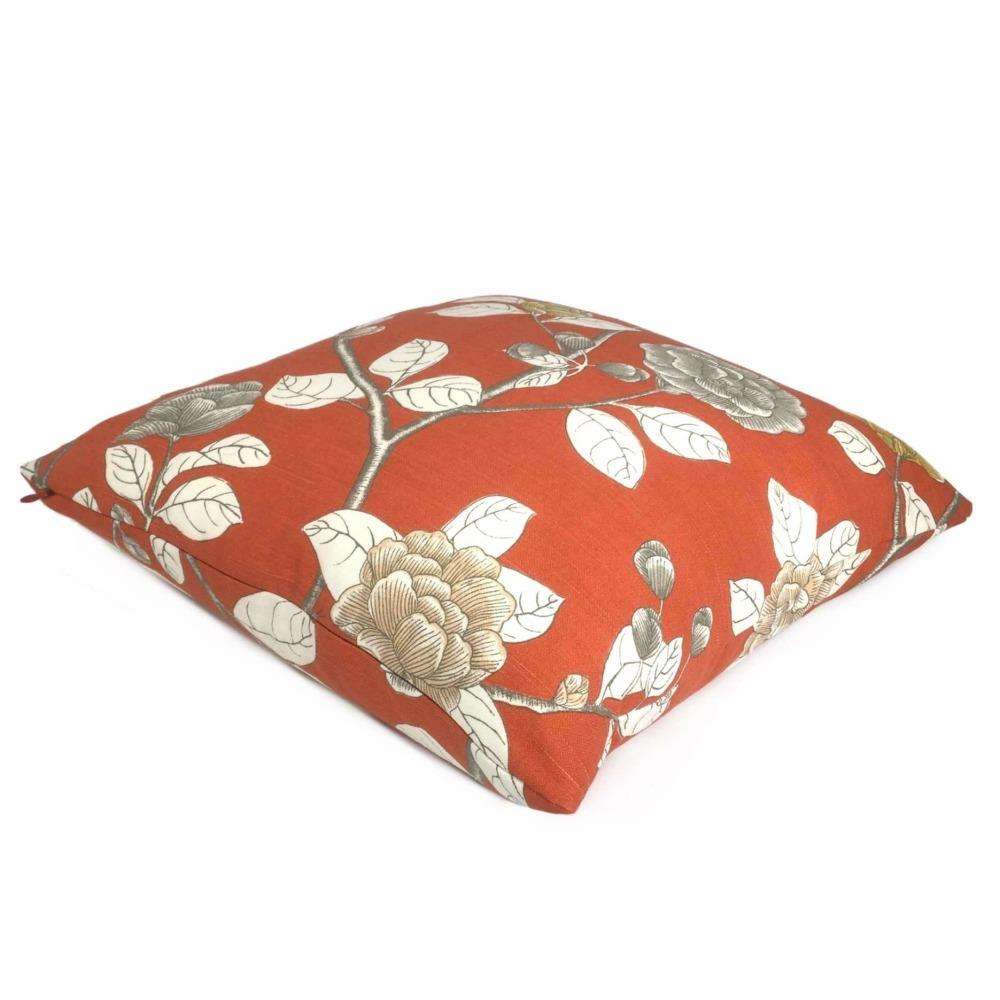Dwell Studio Robert Allen Leda Peony Persimmon Orange Floral Pillow Co ...