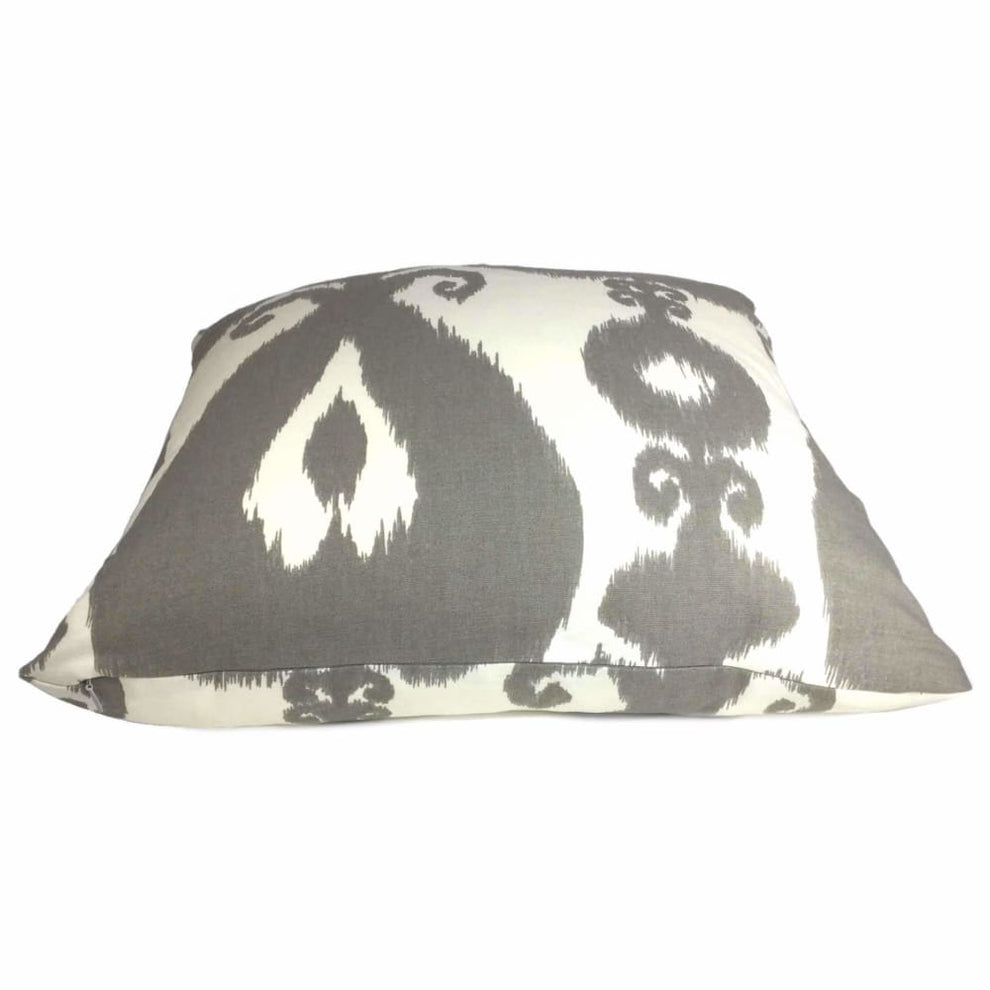 Gray Creamy White Large Scale Ikat Ethnic Cotton Print Pillow Cover ...