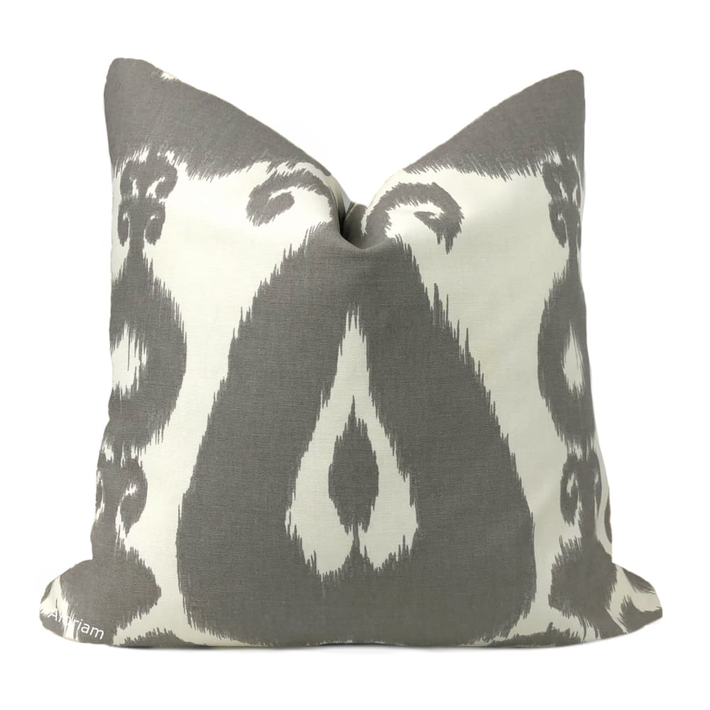 Gray Creamy White Large Scale Ikat Ethnic Cotton Print Pillow Cover ...