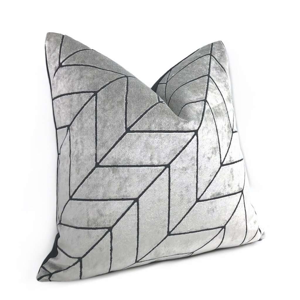 Leyland Silver Gray Diagonal Chevron Velvet Pillow Cover – Aloriam