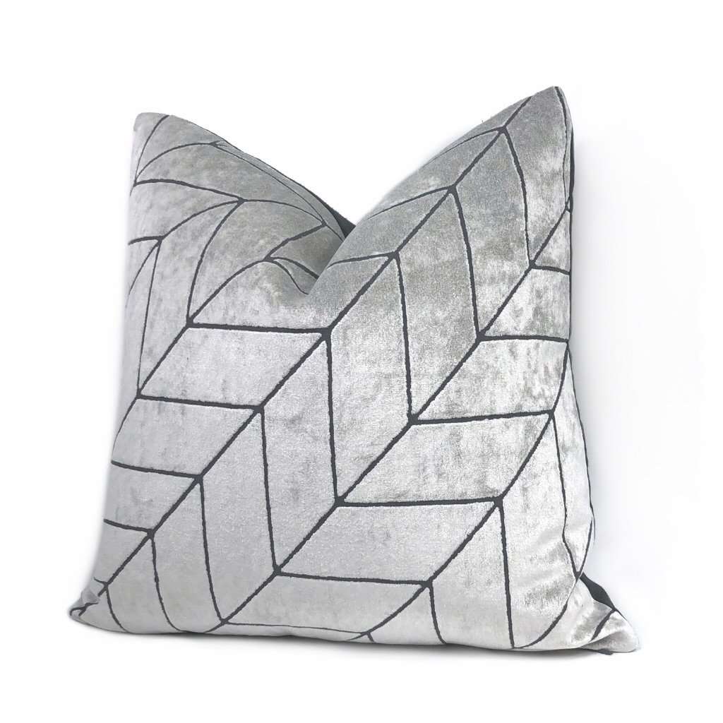 Leyland Silver Gray Diagonal Chevron Velvet Pillow Cover – Aloriam