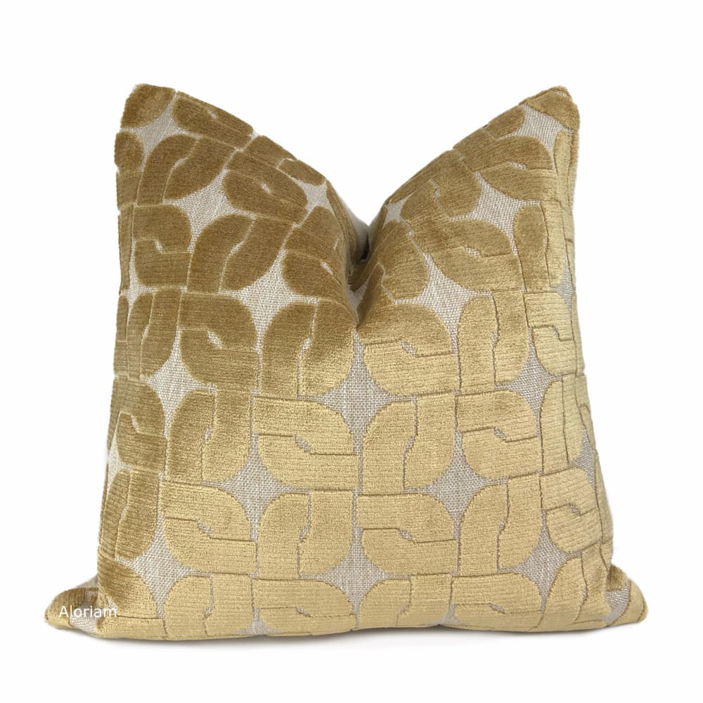 Oberlin Golden Brown Geo Links Cut Velvet Pillow Cover – Aloriam