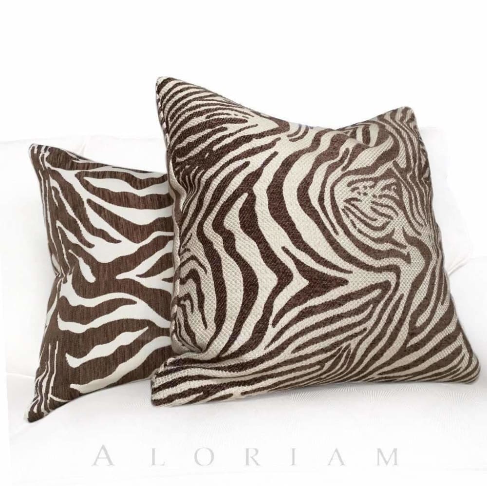 Okapi Brown Beige Small Zebra Animal Stripe Chenille Pillow Cover – Aloriam