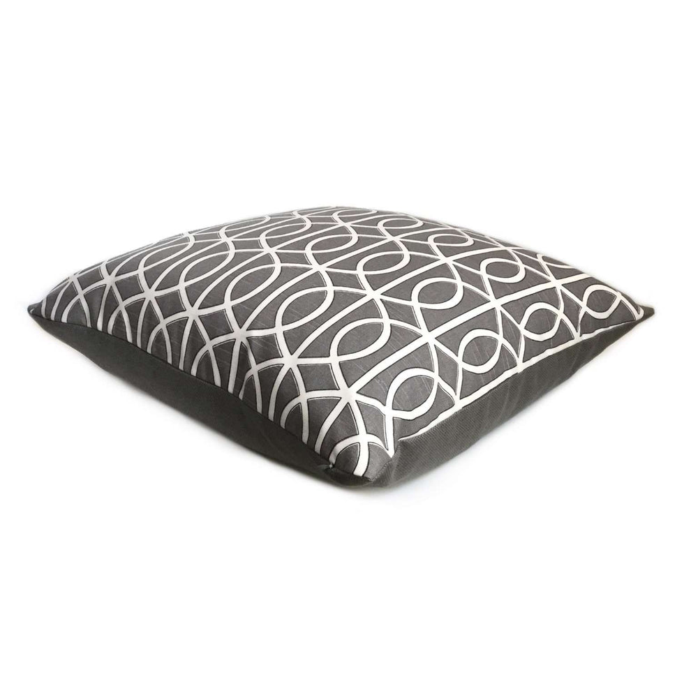 Robert Allen Bella Porte Charcoal Gray White Geometric Lattice Pillow ...